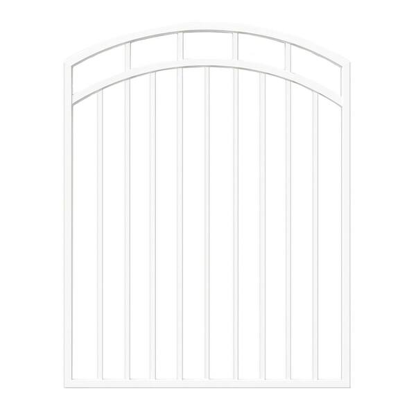 NUVO IRON Glossy White Arched Benitoite Steel Gate (45 in. W x 56 in. H ...