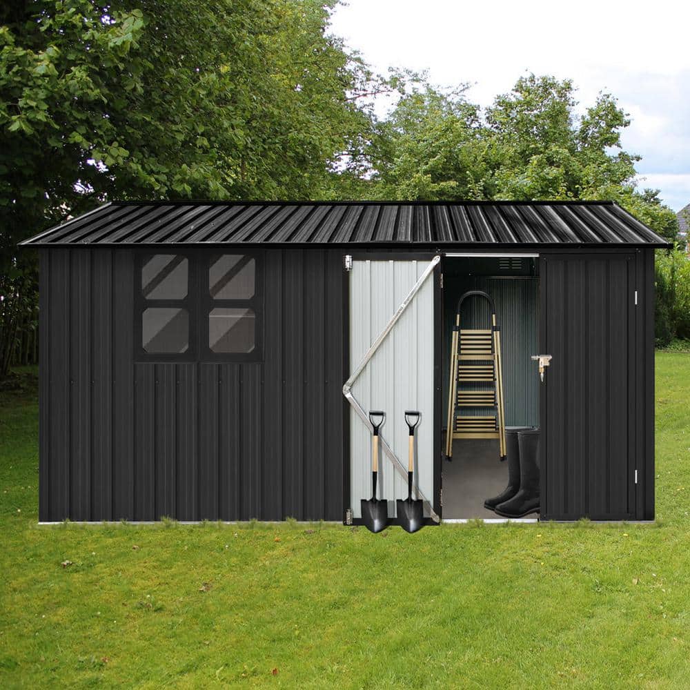 Staykiwi 12 ft. W x 10 ft. D Black Metal Shed with Window (120 sq. ft ...