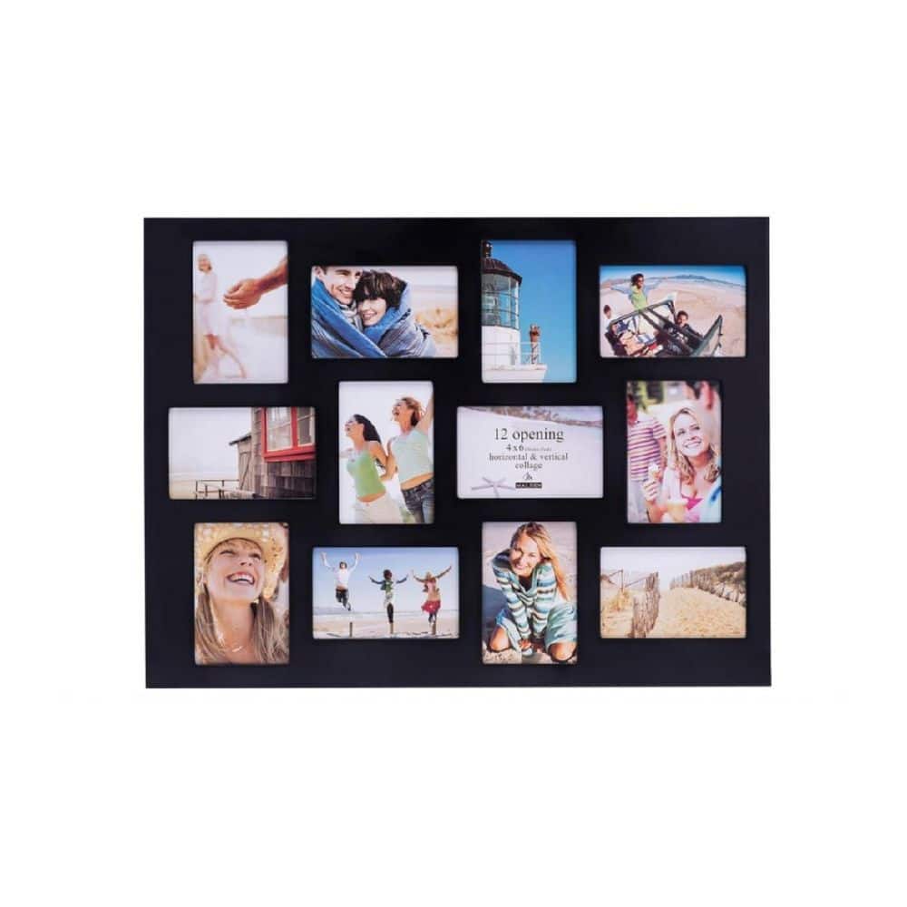 12 Opening 4 in. x 6 in. Black Wood Wall Mount Collage Frame HD1IUWAD2Y ...