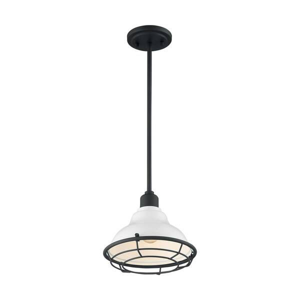 SATCO Newbridge 60-Watt 1-Light Gloss White / Black Accents Farm House ...