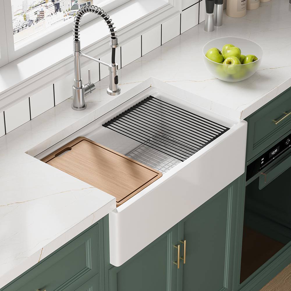 Simple Project White Fireclay 33 in. Single Bowl Farmhouse Apron ...