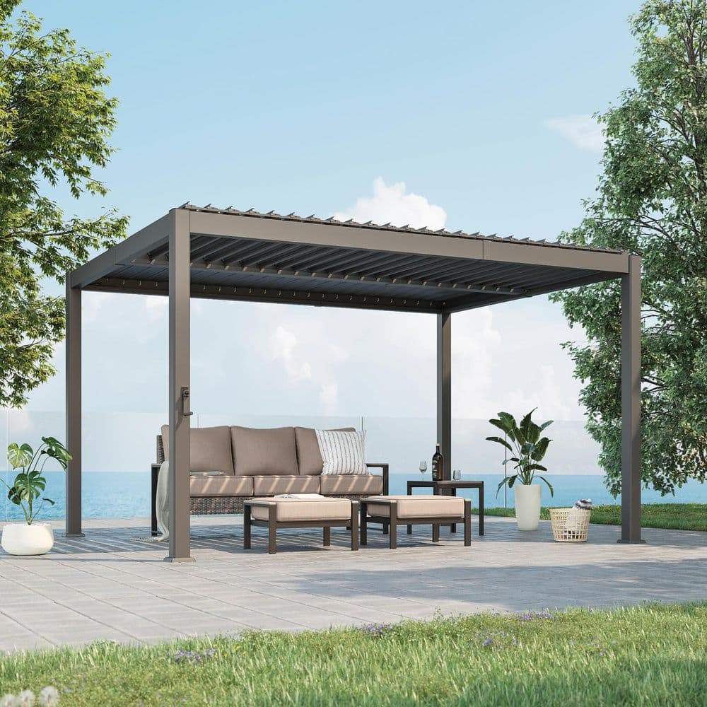 Sonkuki Sereno Series 10 ft. x 13 ft. All-Aluminum Pergola Louvered ...