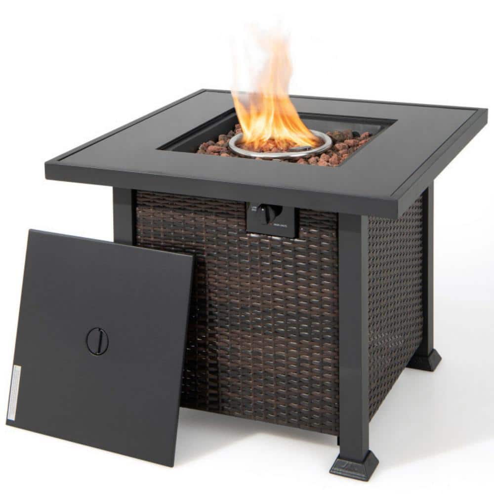 Clihome 32 in. Black + Mix Brown Square Metal Outdoor Propane Fire Pit ...