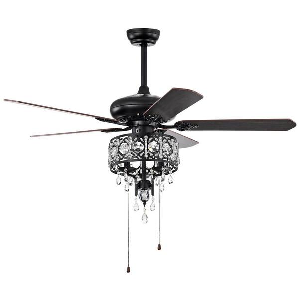 Logmey 52 in. Indoor Matte Black Ceiling Fan with 3-E12 Bulb Sockets ...