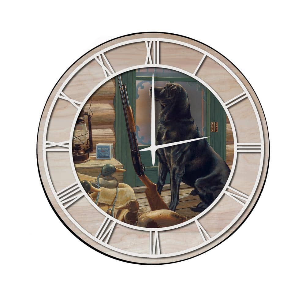 "Opening Day Lab" Woodgrain Accent and White Numbers Imaged Wall Clock ...