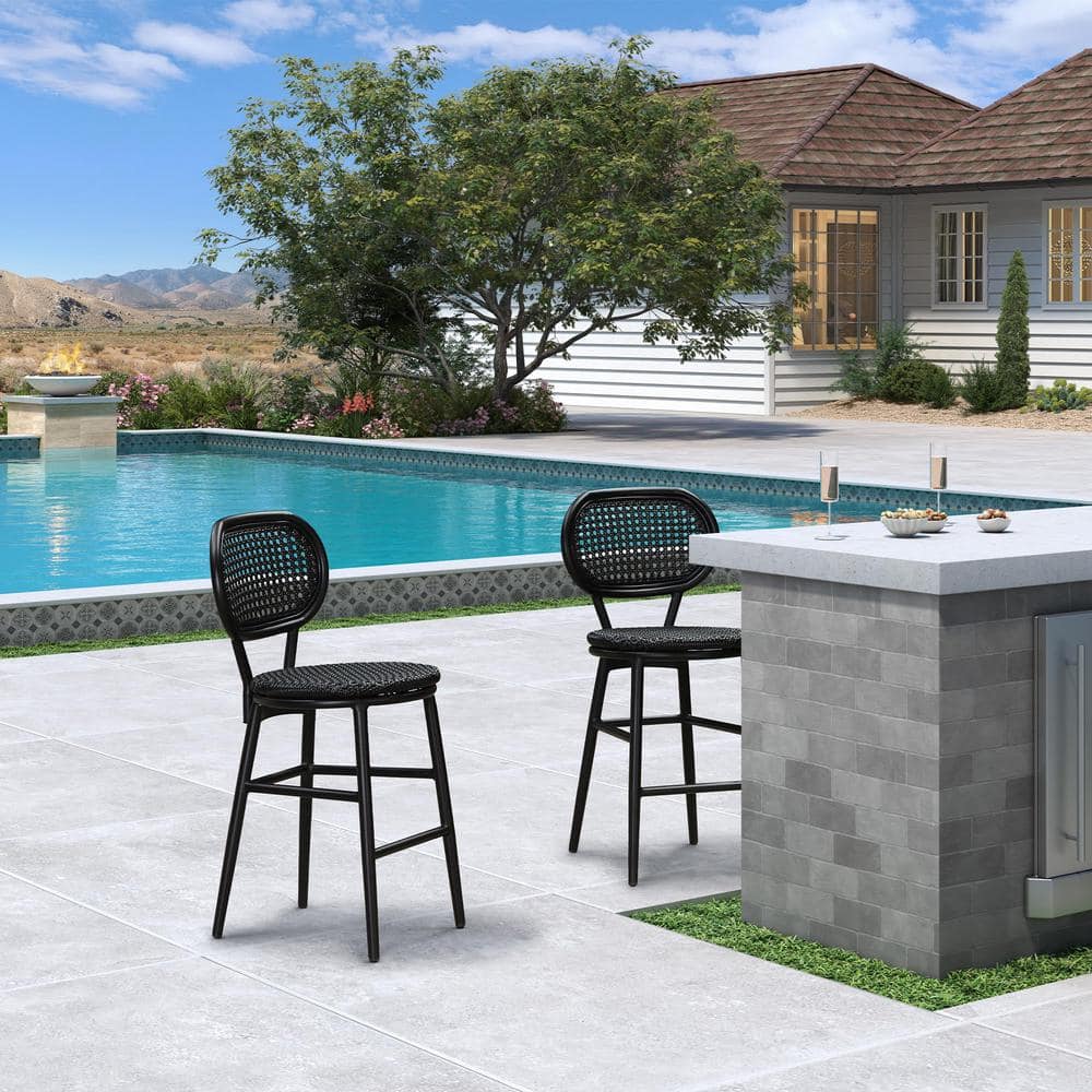 PURPLE LEAF Modern Stackable Aluminum PE Rattan Counter Height Outdoor ...