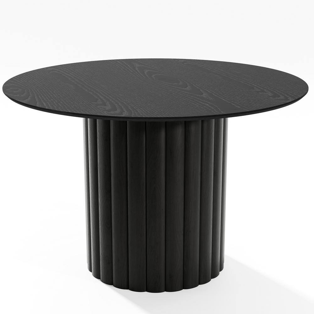 Lirago Round Black Wood 46 in. Column Base Dining Table Seats 4 HD ...
