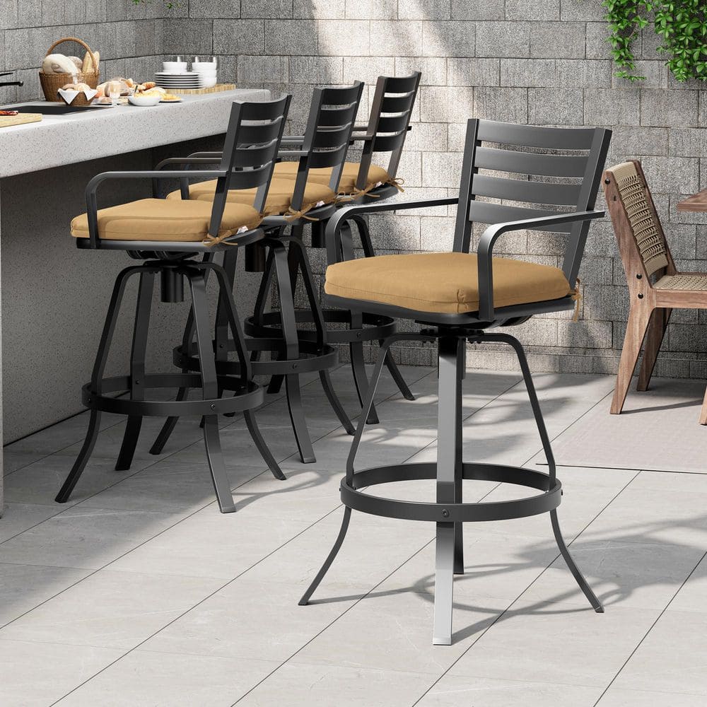 Pellebant Swivel Cast Aluminum Outdoor Bar Stool with Sunbrella Echo ...