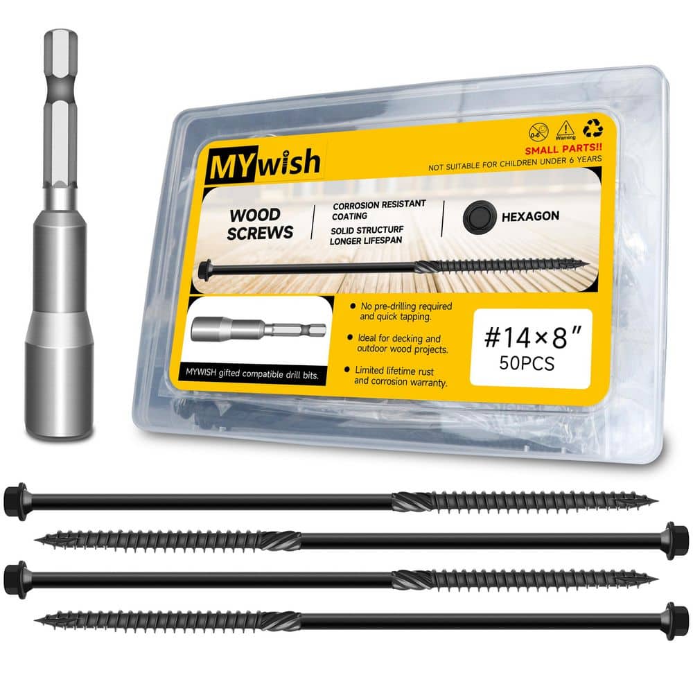 MYWISH #14 x 8 in Black Hex Head Wood Deck Screws (50-Piece) SF-DP00340 - The Home Depot