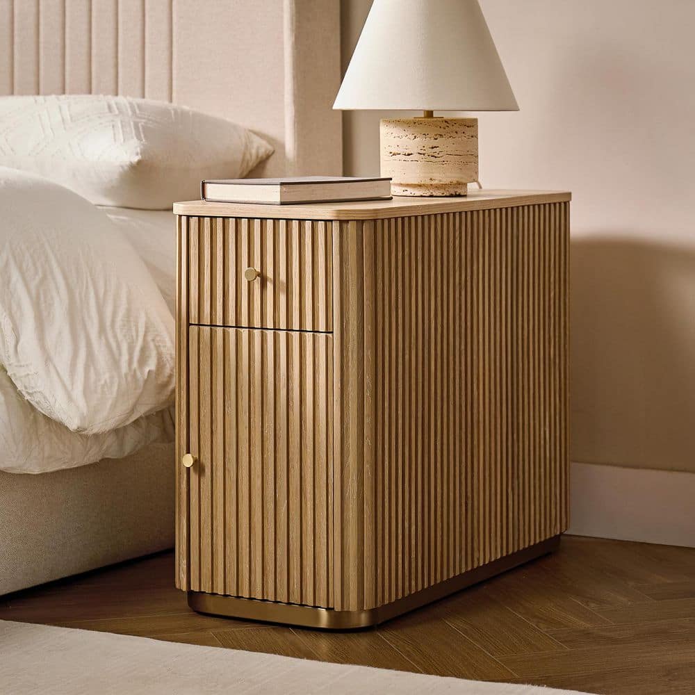JAYDEN CREATION Ines 30 in. Natural Rectangle Wood End Table with Built ...