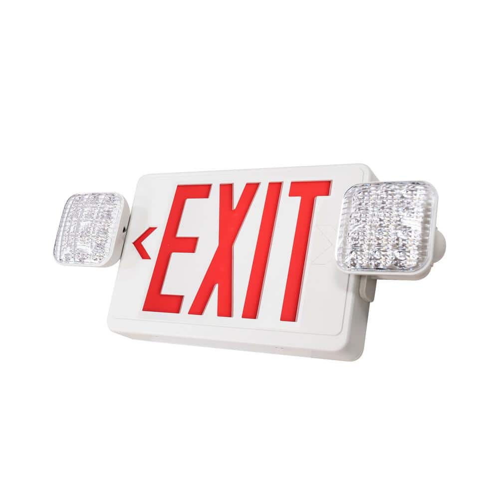 RUN BISON Combo 14-Watt Equivalent Integrated LED Red Exit Sign ...