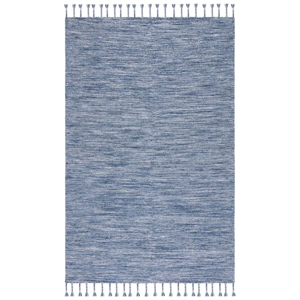 SAFAVIEH Dhurries 4 ft. x 6 ft. Navy/Beige Horizontal Static Area Rug ...