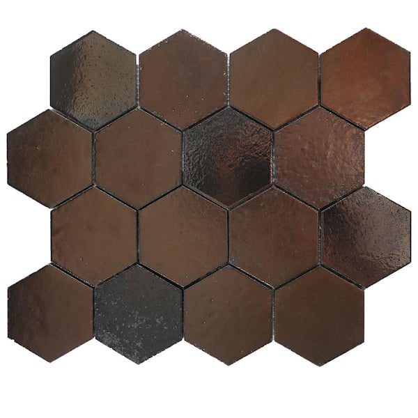 Ivy Hill Tile Deco Lava Hex Bronze 4 in. x 0.39 in. Metallic Lava Stone ...