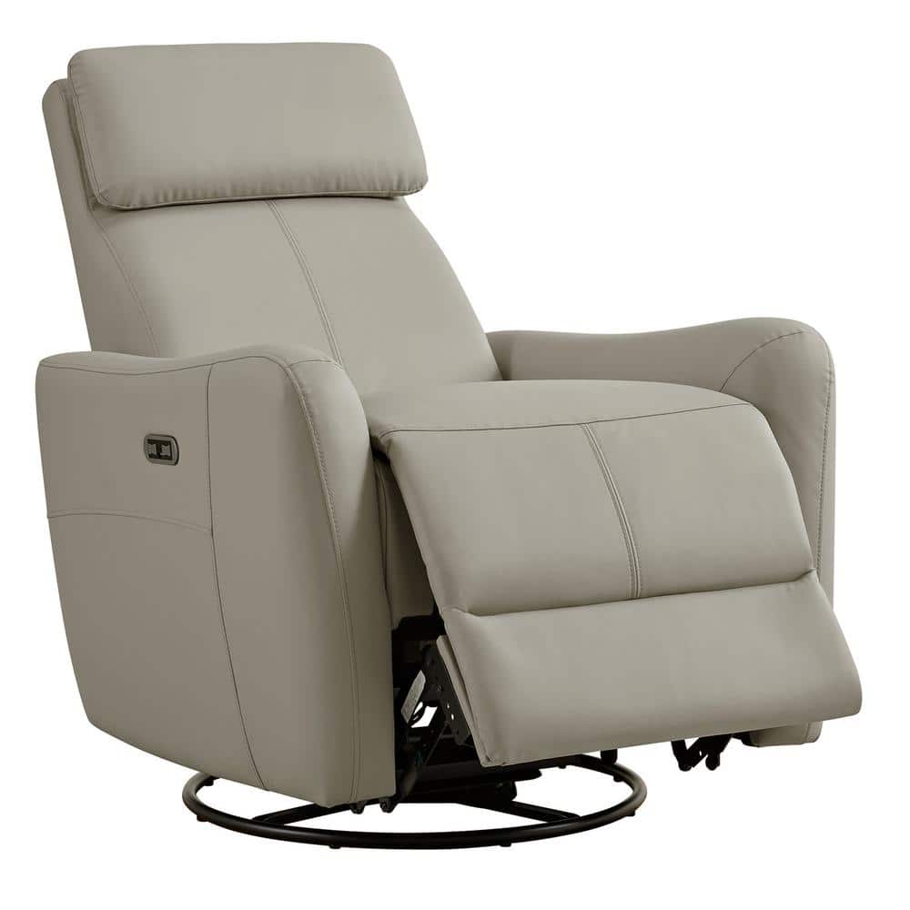 SPRUCE & SPRING Diggory Gray Leather Power Swivel Glider Recliner Chair ...
