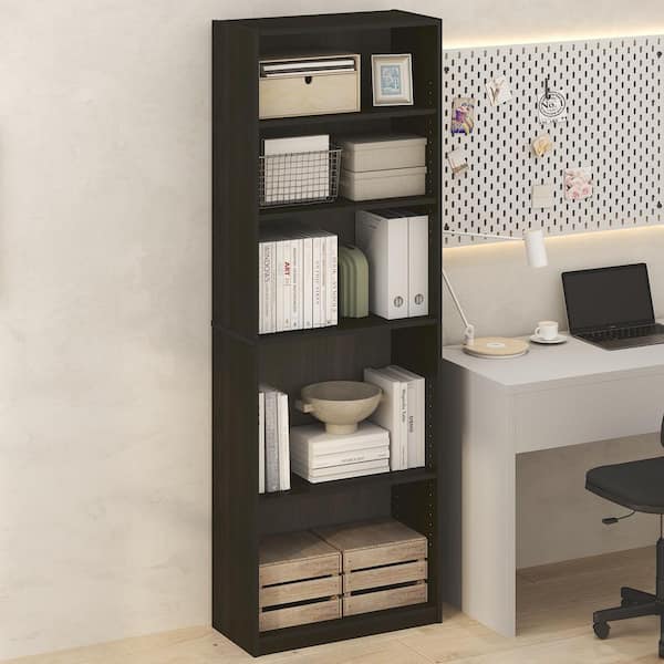 Furinno JAYA 71.2 in. Tall Espresso Wood 5-Shelf Open Shelf Bookcase ...