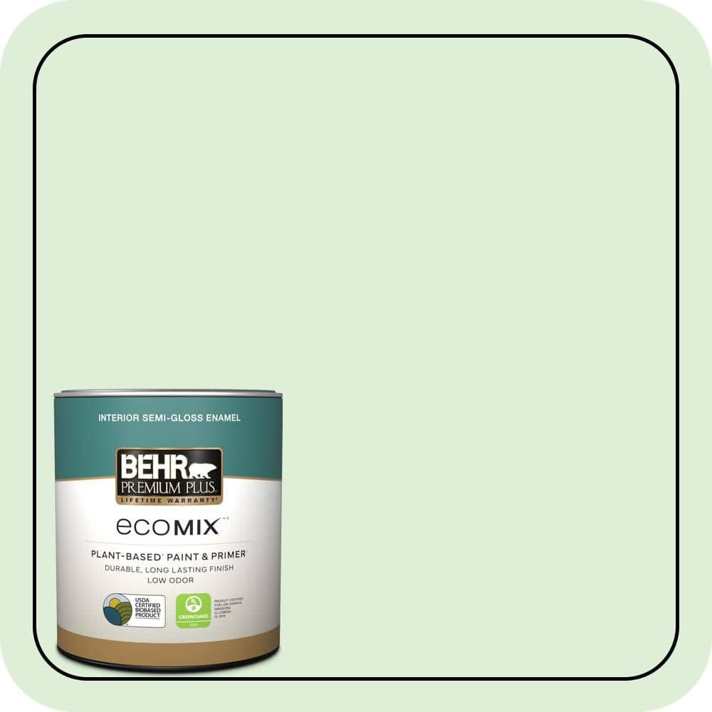 BEHR PREMIUM PLUS 1 qt. #440C-2 Cucumber Crush Semi-Gloss Enamel EcoMix ...