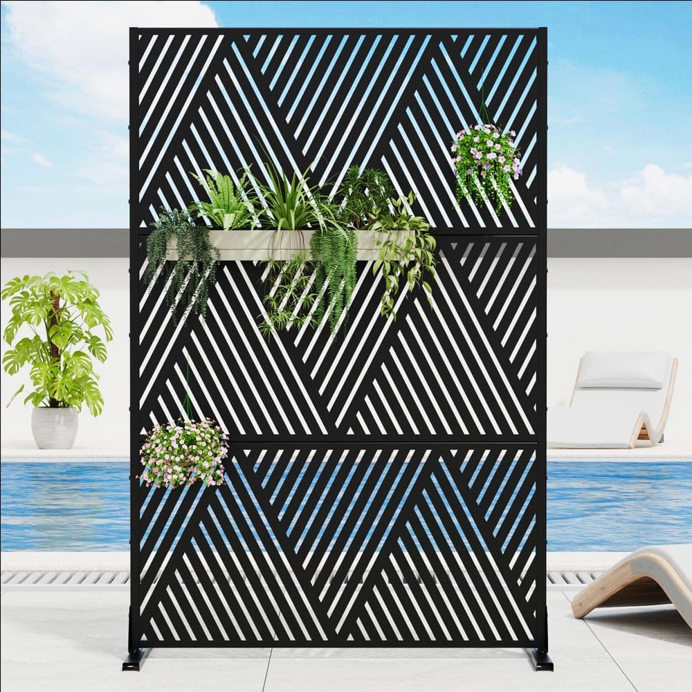 Dovelina 47 in. x 72 in. Black Metal Garden Screens Room Divider ...