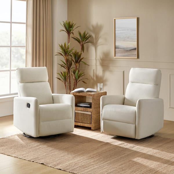 JAYDEN CREATION Ema Cream Polyester Manual Swivel Recliner with Thick ...