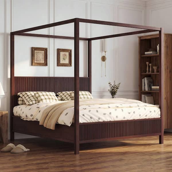 Harper & Bright Designs Modern Espresso Brown Wood Frame King Size ...