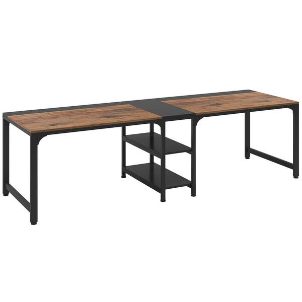 BYBLIGHT 90.55 in. Rectangular Black and Brown 2 Person Desk with ...