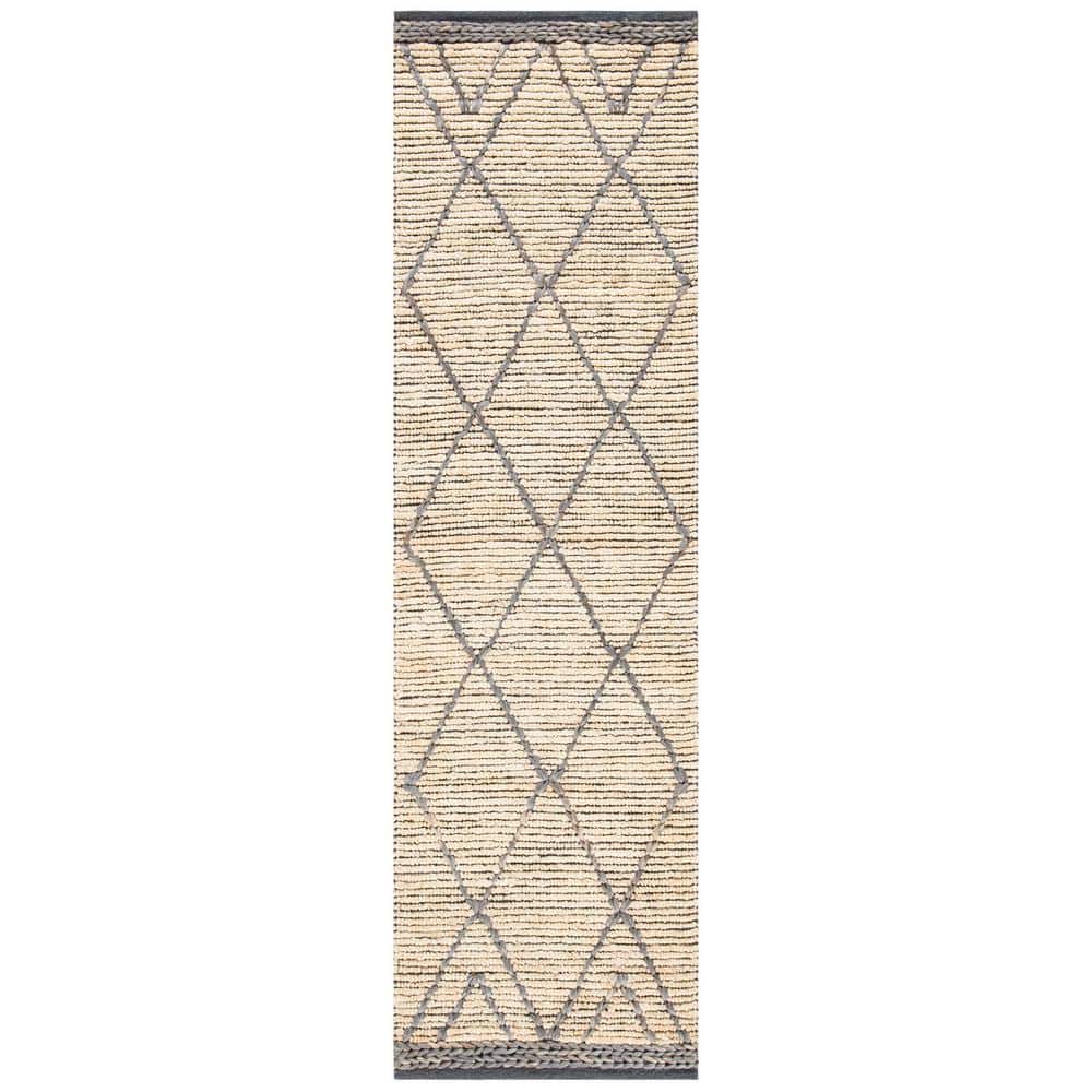 SAFAVIEH Natural Fiber Beige/Gray 2 ft. x 8 ft. Border Diamond Runner ...