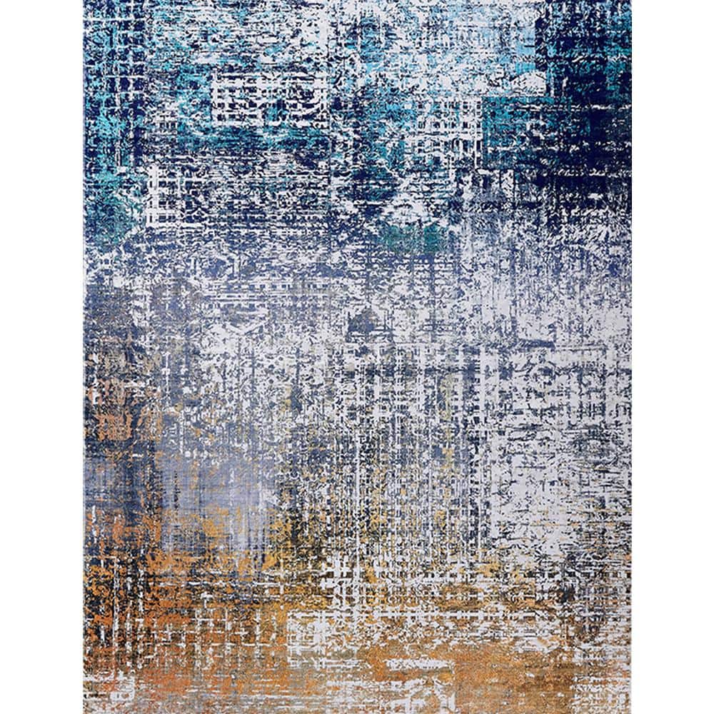 Amazing Rugs Zara Contemporary Turquoise/Rust 4 ft. x 6 ft. Washable ...