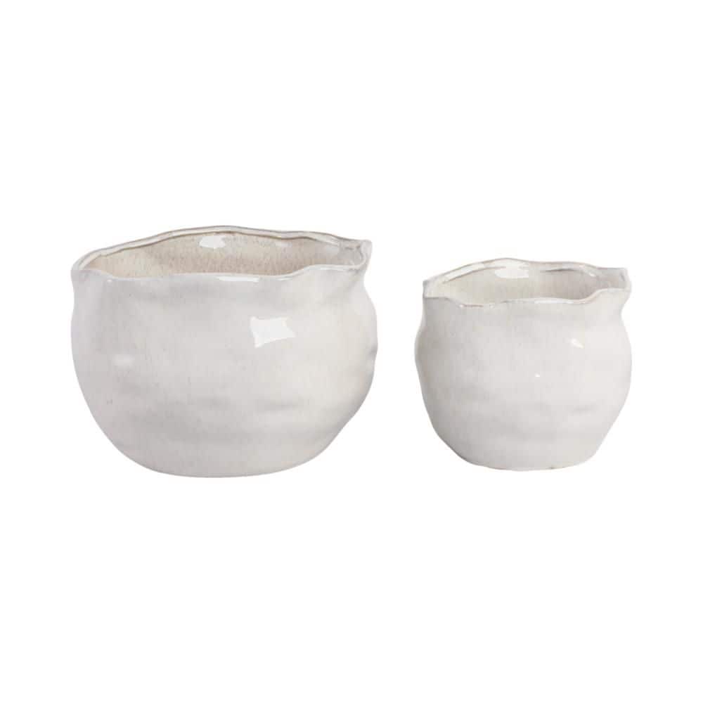 Liv & Skye 9 in. and 12 in. White Ceramic Round Wavy Edge Decorative ...