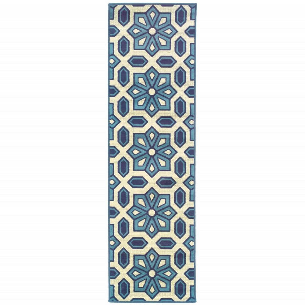 HomeRoots Ivory, Blue 2 ft. x 8 ft. Loomed Polypropylene Rectangle ...