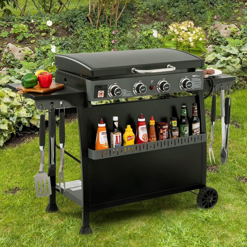 Royal Gourmet 30-Inch 4-Burner Propane Gas Griddle with Hood, Free ...