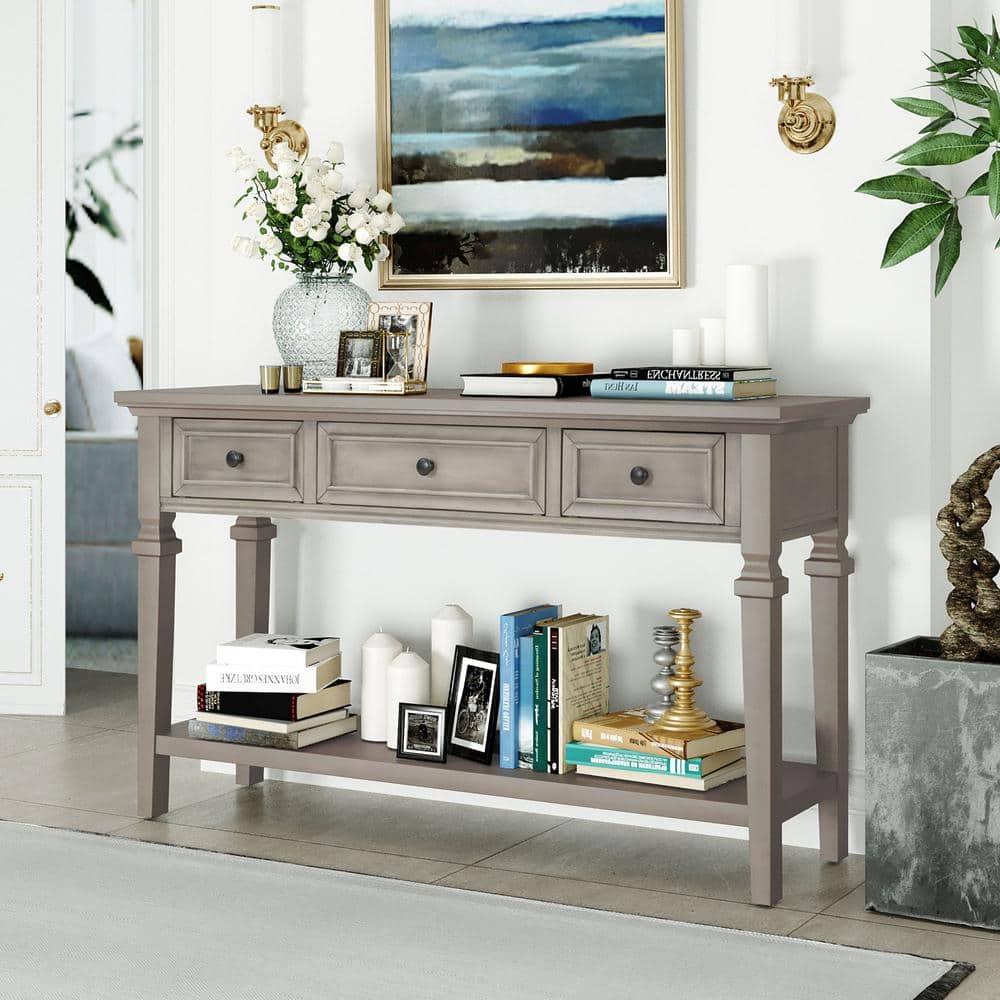 Harper & Bright Designs 50 in. Gray Wash Rectangle MDF Console Table ...