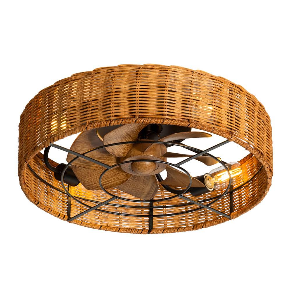 Breezary 19 in. Indoor Black and Natural Bohemian Rattan Ceiling Fan ...