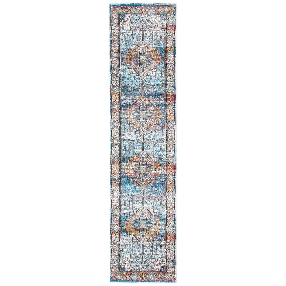 SAFAVIEH Aria 2 ft. x 8 ft. Turquoise/Light Orange Distressed ...