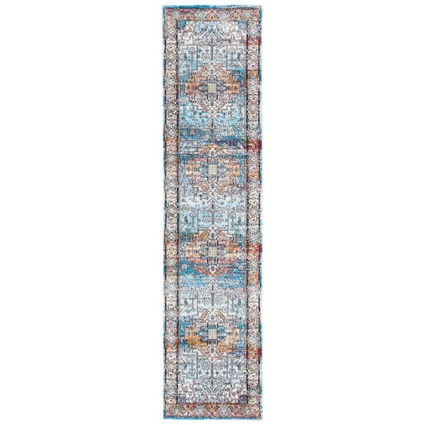 SAFAVIEH Aria 2 ft. x 8 ft. Turquoise/Light Orange Distressed ...