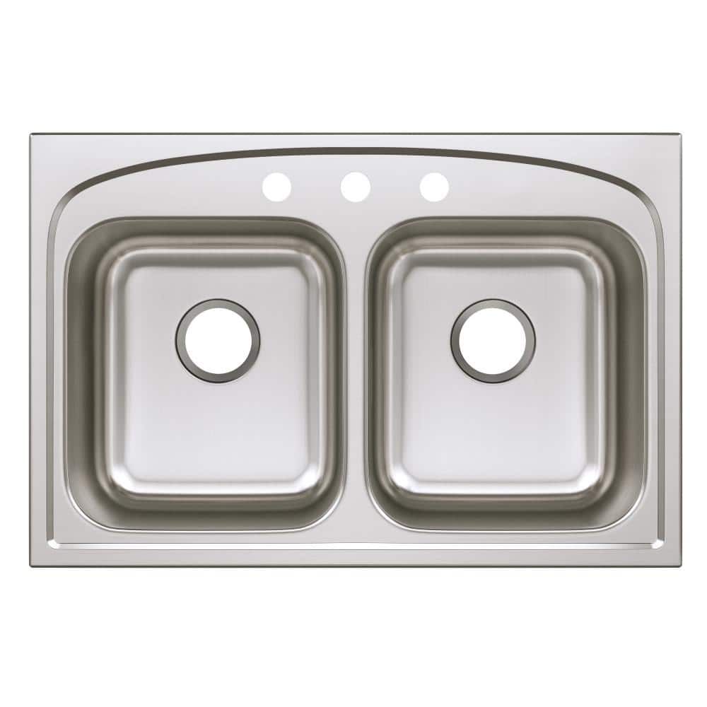 Elkay Pergola 33 in. Drop-in 50/50 Double Bowl 20-Gauge Stainless Steel ...