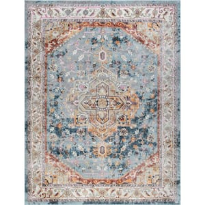 Tayse Rugs Wakefield Oriental Denim 8 ft. Round Indoor Area Rug WFL4127 ...