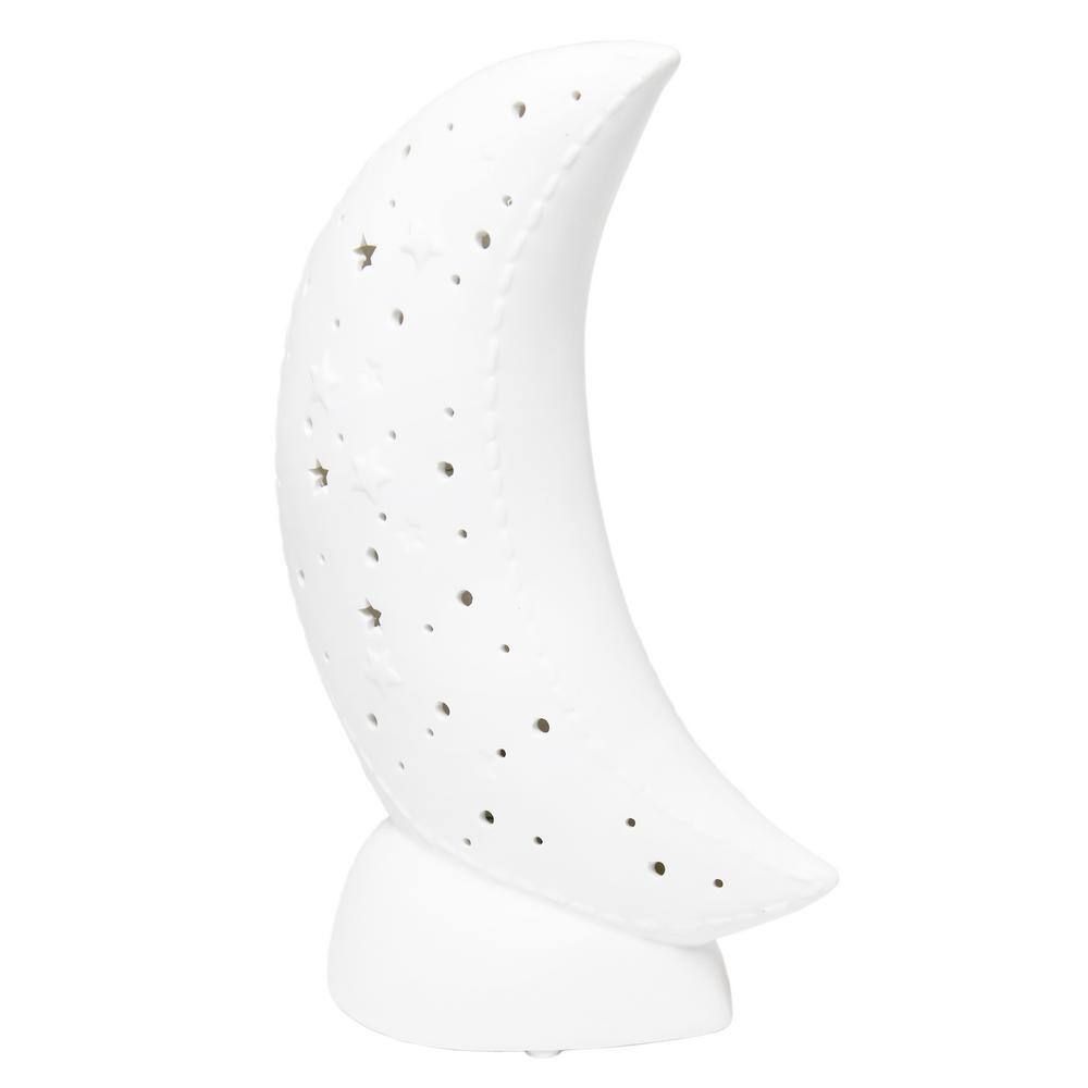 Simple Designs 10.15 in. White Porcelain Moon Shaped Table Lamp LT3338 ...