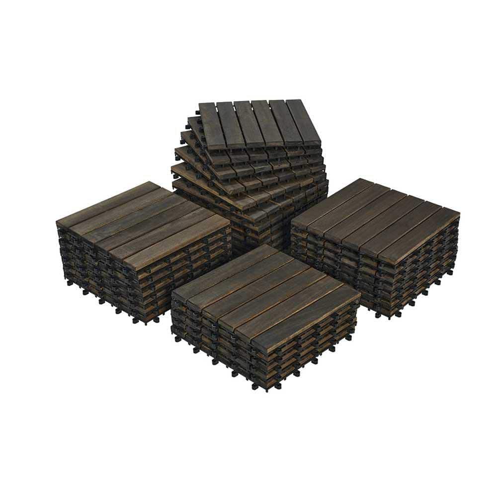Afoxsos 1 ft. x 1 ft. Dark Brown Acacia Wood Interlocking Deck Tiles ...