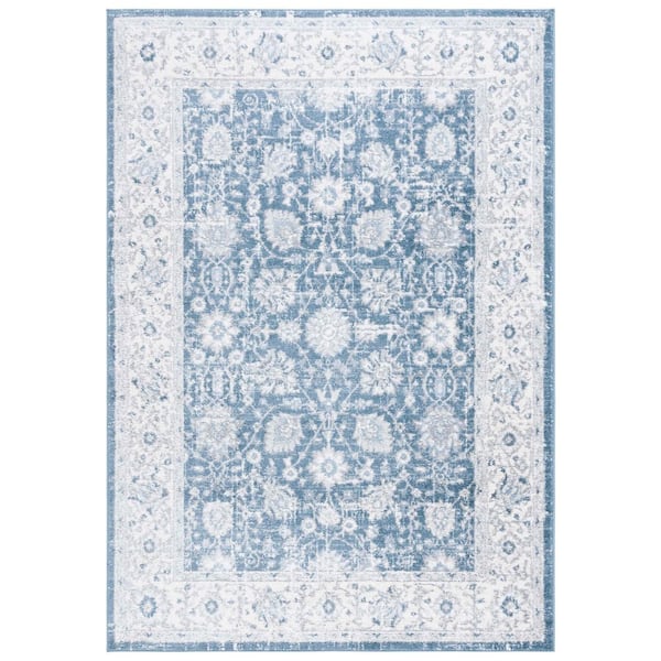 SAFAVIEH Layla 5 ft. x 8 ft. Blue/Ivory Gray Border Floral Area Rug ...
