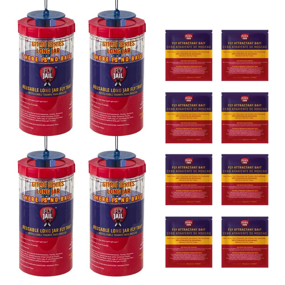 FLY JAIL 4 Gitmo Series Long Jar Outdoor Fly Trap with 8 Flies Inn ...