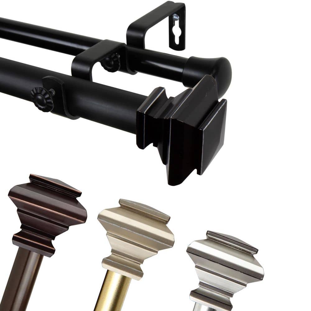 EMOH 1" Dia Adjustable 66-120" Double Curtain Rod in Bronze with Shea ...