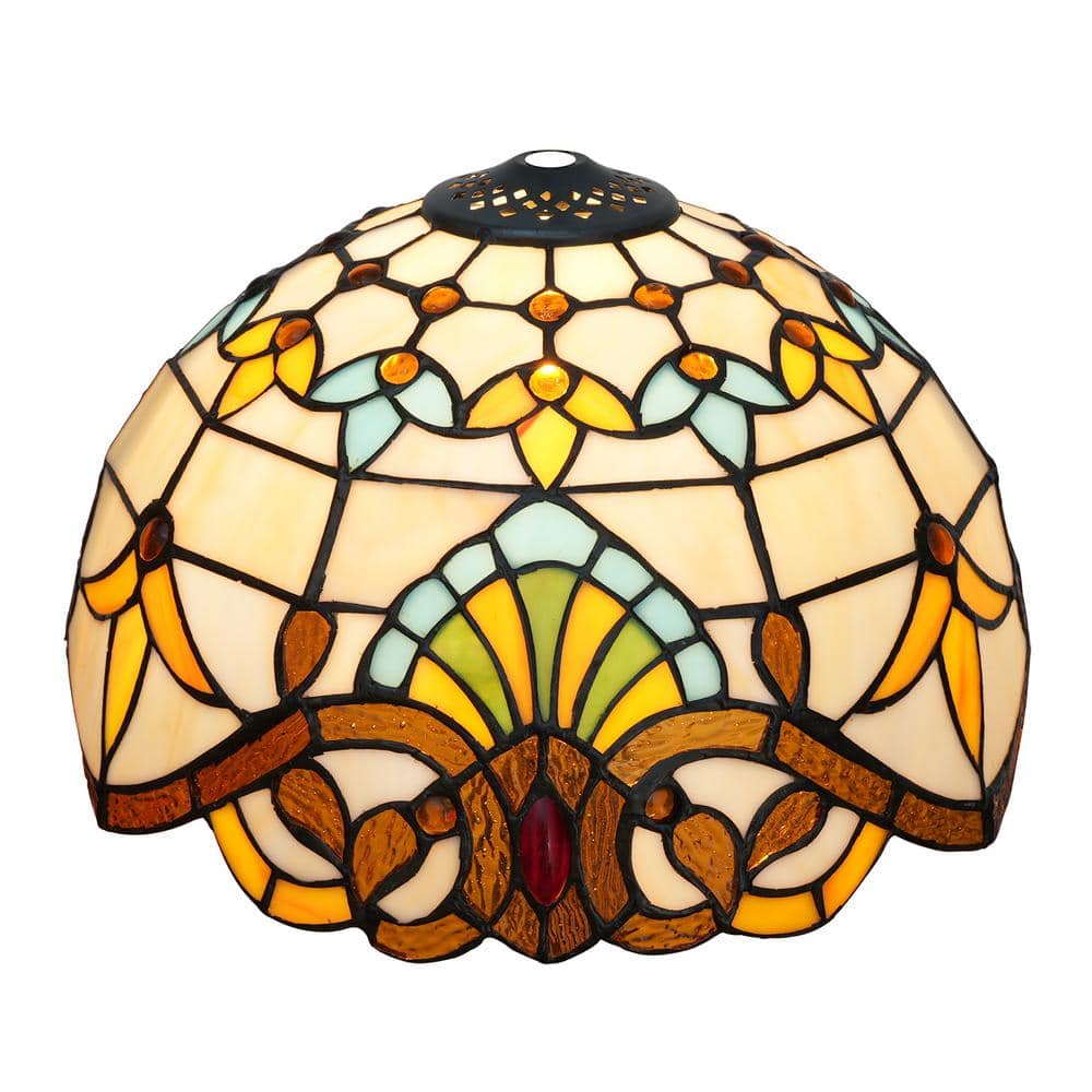 Lasaideal 12 in. Dia x 7 in. H Tiffany Style-Stained Glass Dome Table ...