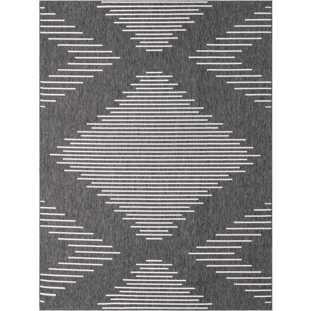 Unique Loom Outdoor Modern Tambor Charcoal Gray 9 ft. x 12 ft. Area Rug ...