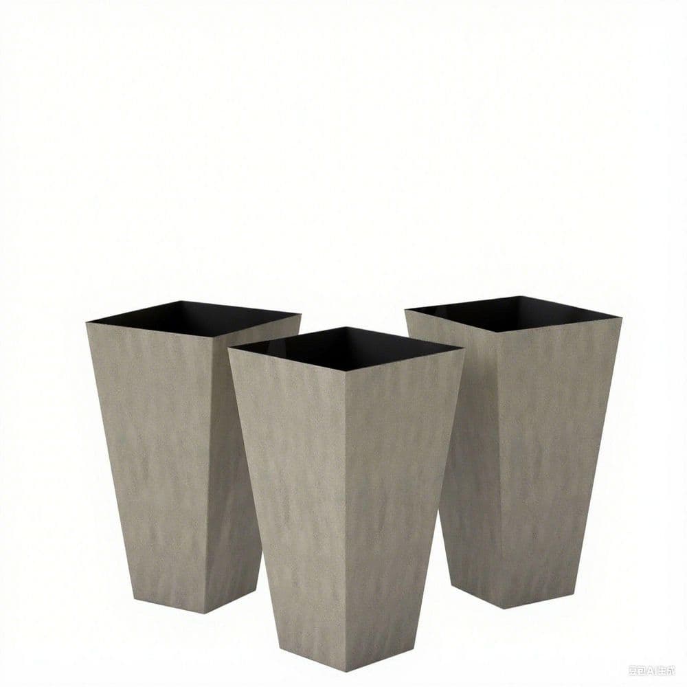 ESILOO 28 in. Tall Square Plastic Planters (Set of 3)-Outdoor/Indoor ...