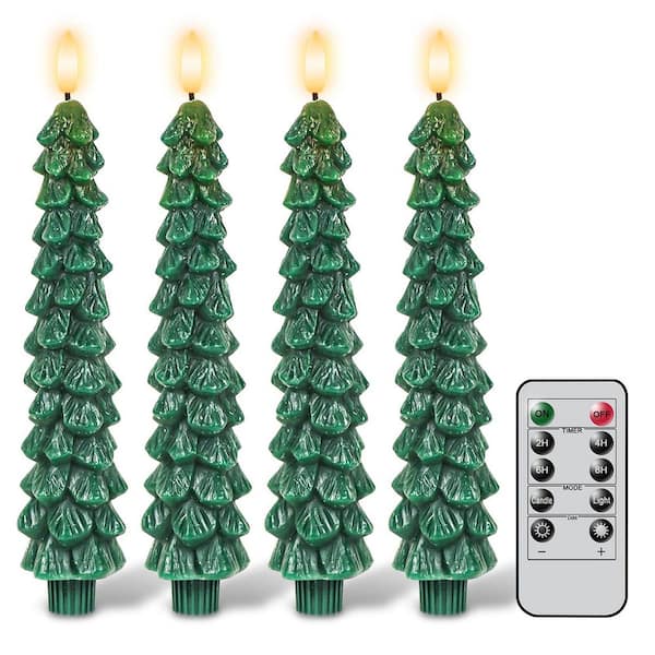 Christmas Tree Taper 9.8 in. x 0.78 in. Green LED Lantern with Candle 4 ...
