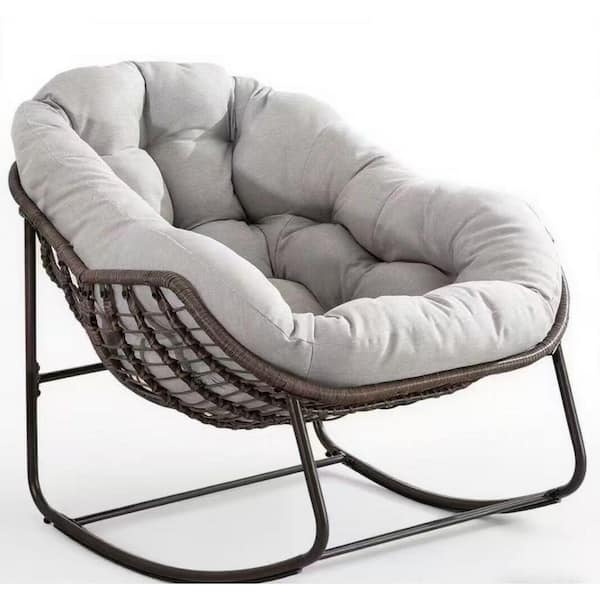 Papasan Metal Frame Outdoor Rocking Chair with Cushion Guard Grey ...