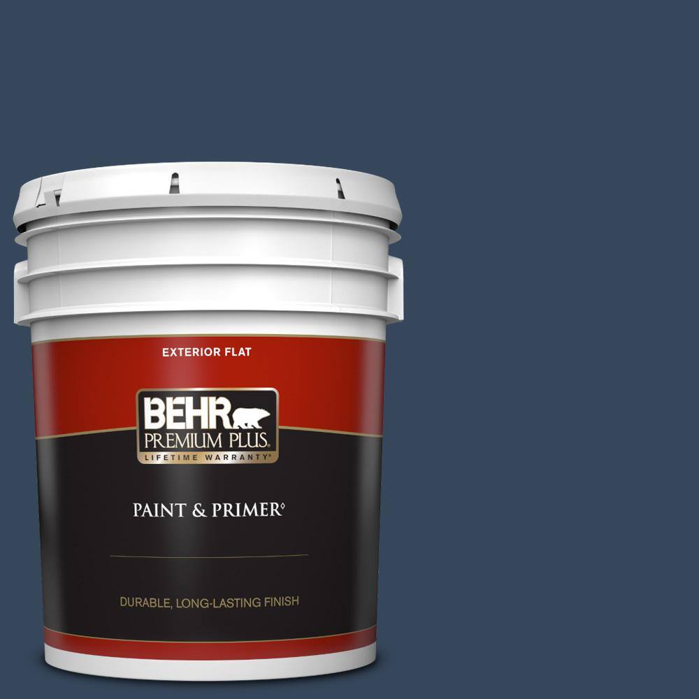 BEHR PREMIUM PLUS 5 gal. #MQ5-54 Compass Blue Flat Exterior Paint ...