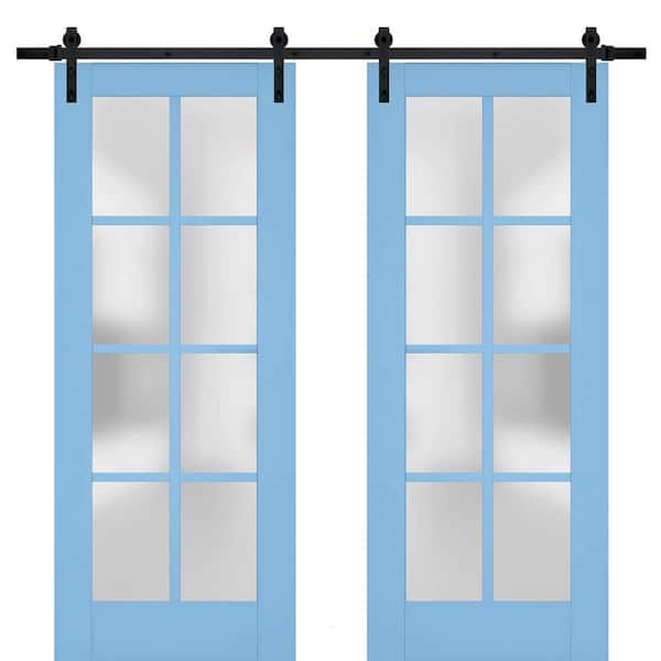 Sartodoors 18 in. x 84 in. 2 Panel Frosted Glass White Solid Wood ...