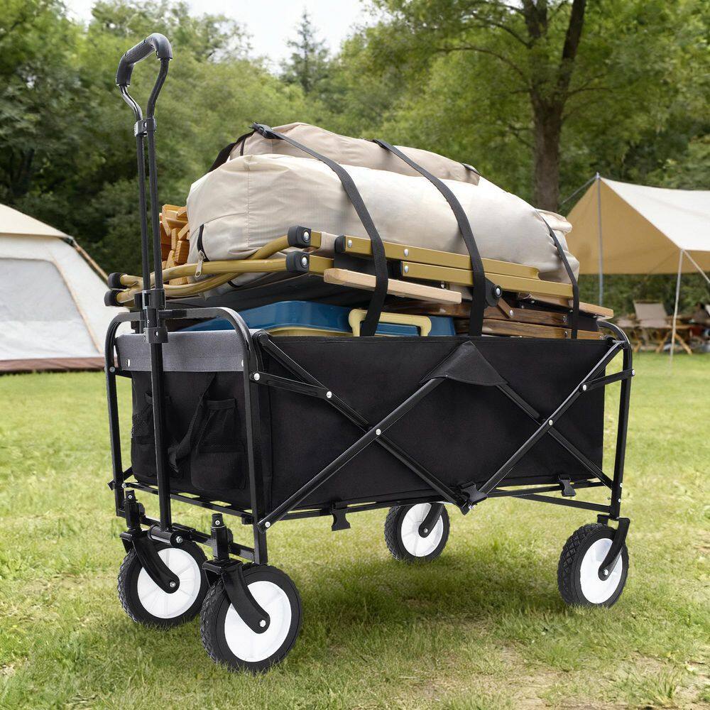 Tatayosi Black Foldable Wagon Cart Utility Garden Cart with Strapping ...