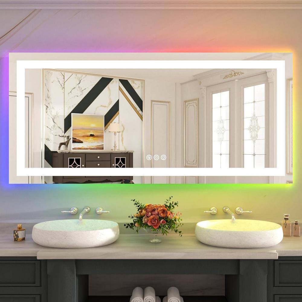 KIOTEE 60 in. W. x 28 in. H Rectangular Frameless LED Frontlit, RGB ...