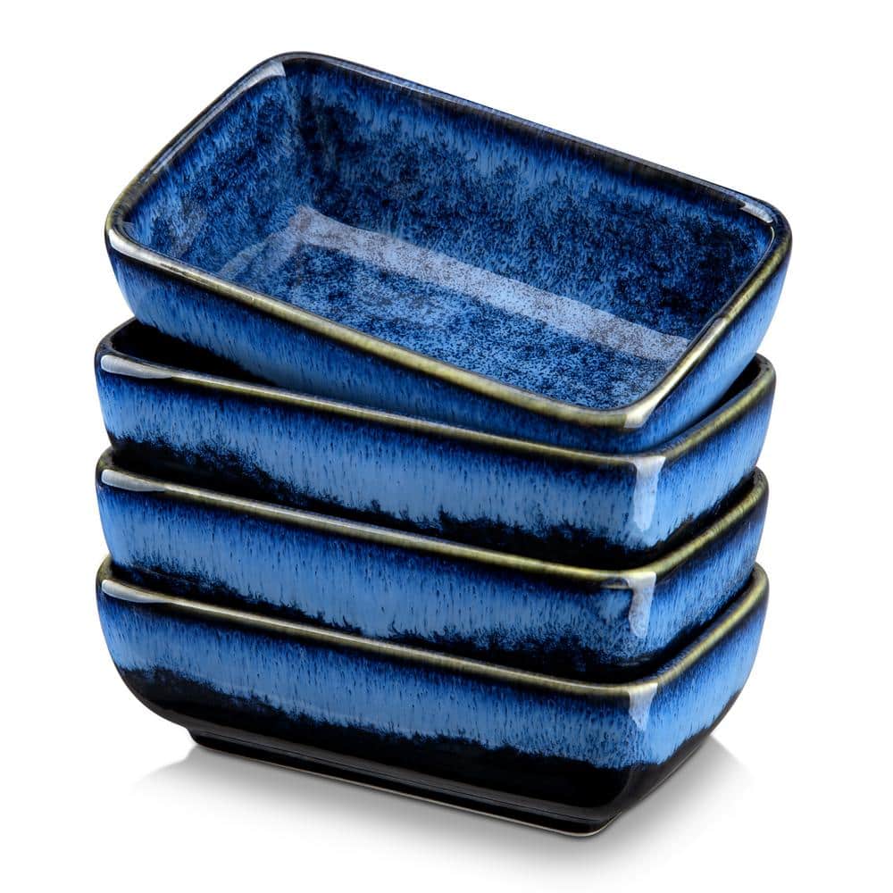 MALACASA 6 fl. oz. Blue Stoneware Sauce Dish Set, Set of 4 Small ...